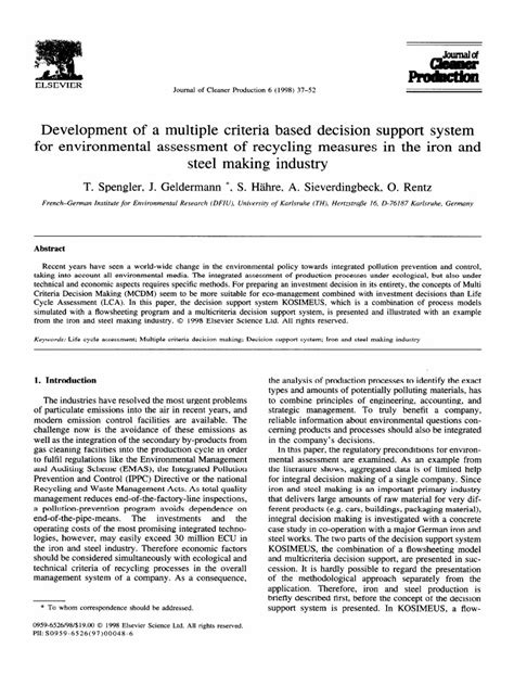 Development Of A Multiple Criteria Based Decision Support S 1998