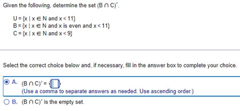 Solved Given The Following Determine The Set B∩c′