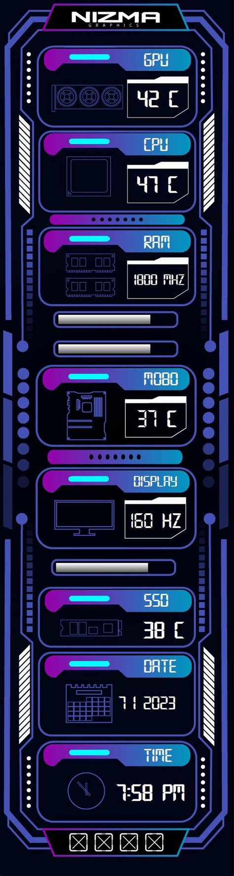 Sensor Panel Cyber Purple Skin Template 515 X 1920 12 6 Displays For Uses With Aida64