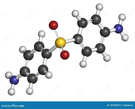 Dapsone Molecule Structural Chemical Formula Ball And Stick Model