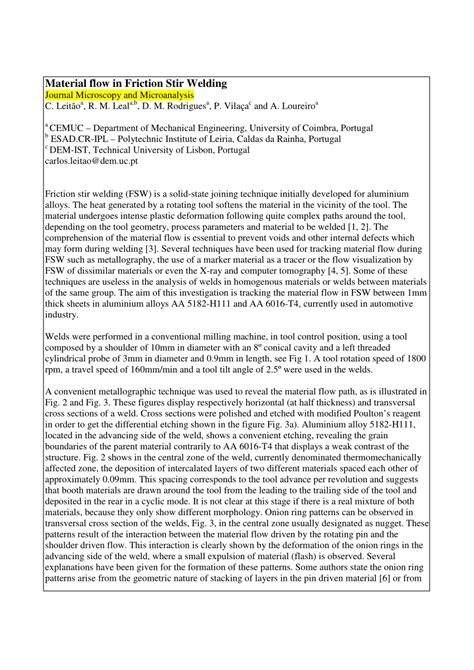 Pdf Material Flow In Friction Stir Welding