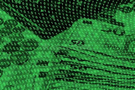 Binary Code Grid From Bright Green Numbers On The Background Of Euro