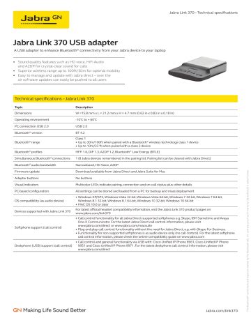 Jabra Link 370 USB Adapter Technical Specification Manualzz