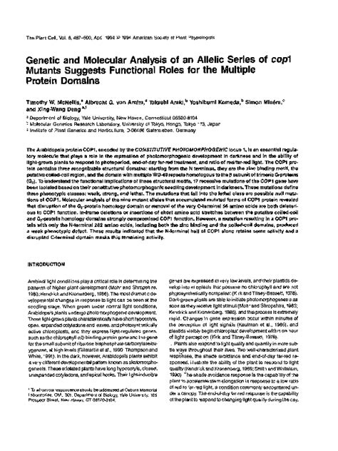 Pdf Genetic And Molecular Analysis Of An Allelic Series Of Cop1