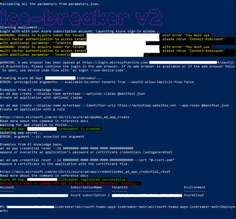 Failed To Create Or Update The App In Azure Active Directory Exiting