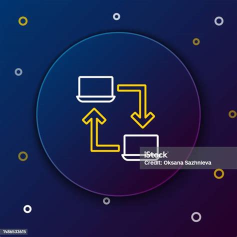 파란색 배경에서 격리된 온라인 작업 아이콘을 정렬합니다 프리랜서 남자는 자신의 집에서 노트북에서 작업 원격 작업 먼 직업 개념 다채로운 개요 개념 벡터 가공의 인물에 대한