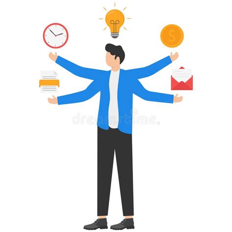 Businessman Or Manager With Many Hands Doing A Lot Of Tasks