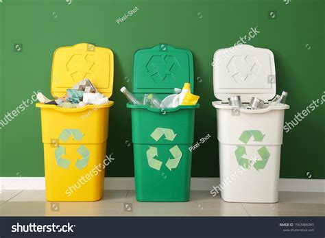 Containers Different Types Garbage Near Color Stock Photo Shutterstock