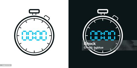 디지털 스톱워치 검은색 또는 흰색 배경에 이색 선 아이콘 편집 가능한 획 디지털 화면에 대한 스톡 벡터 아트 및 기타 이미지