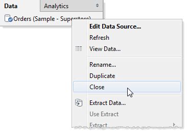 关闭数据源 Tableau