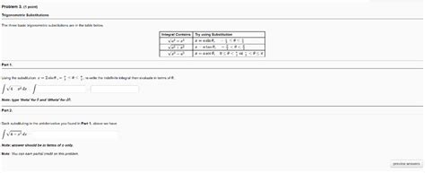 Solved Problem 3 1 Point Trigonometric Substitutions The
