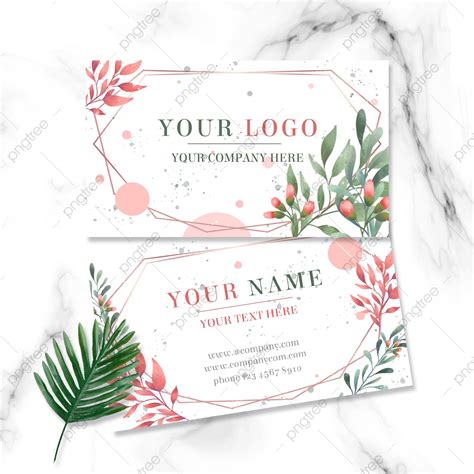 간단한 테두리 수채화 일러스트 식물 명함 템플릿 Psd 다운로드 디자인 자료 다운로드