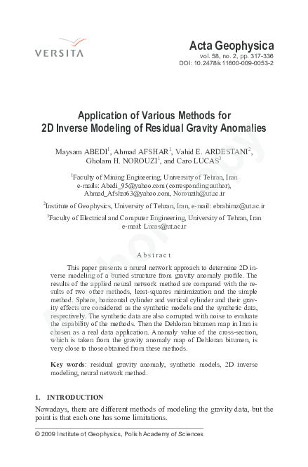 Pdf Application Of Various Methods For 2d Inverse Modeling Of