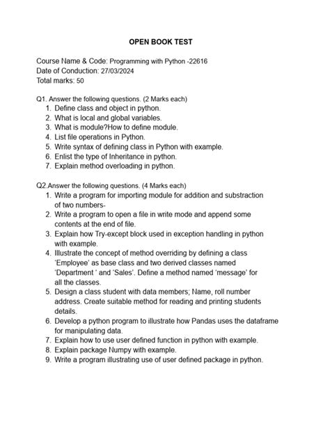 Pwp Open Book Test 2 Pdf