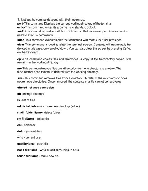 Pca1 Operating Systems Lab 64 1 List Out The Commands Along With