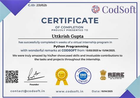 Codsoft Pythonprogramming Internshipcertificate Learningjourney Uttkrish Gupta