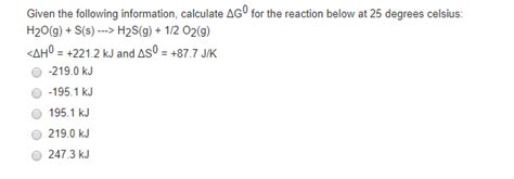 solved given the following information calculate Δg0 for