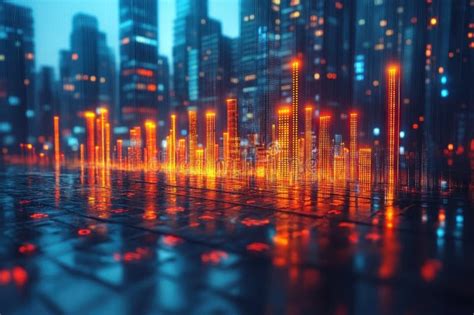 Dynamic City Landscape With Glowing Data Visualization At Night Showcasing Urban Innovation