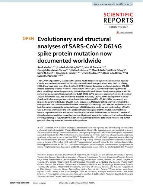 Pdf Evolutionary And Structural Analyses Of Sars Cov 2 D614g Spike Protein Mutation Now