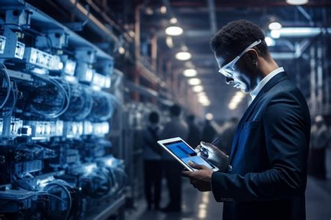 Premium Photo A Man In A Suit Holding A Tablet Computer