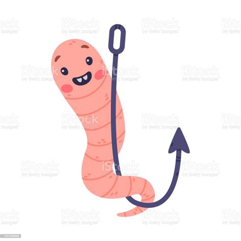 긴 몸을 가진 재미 있는 핑크 벌레 캐릭터 후크 벡터 일러스트 레이 션 감정에 대한 스톡 벡터 아트 및 기타 이미지 감정