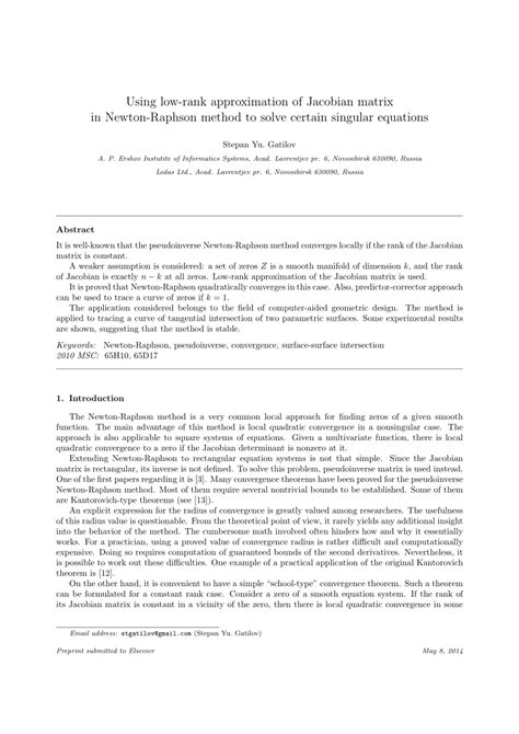 Pdf Using Low Rank Approximation Of The Jacobian Matrix In The Newton