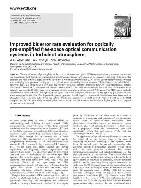 Improved Bit Error Rate Evaluation For Optically Pre Amplified Free Space Optical Communication