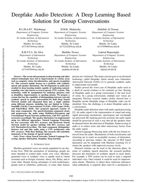 Pdf Deepfake Audio Detection A Deep Learning Based Solution For Group Conversations