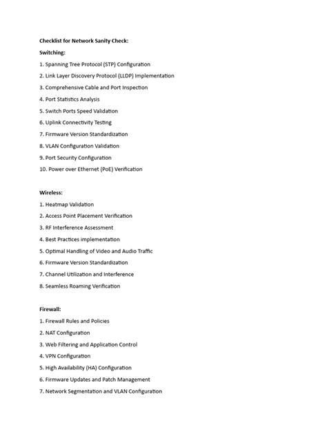 Checklist For Network Sanity Check Pdf