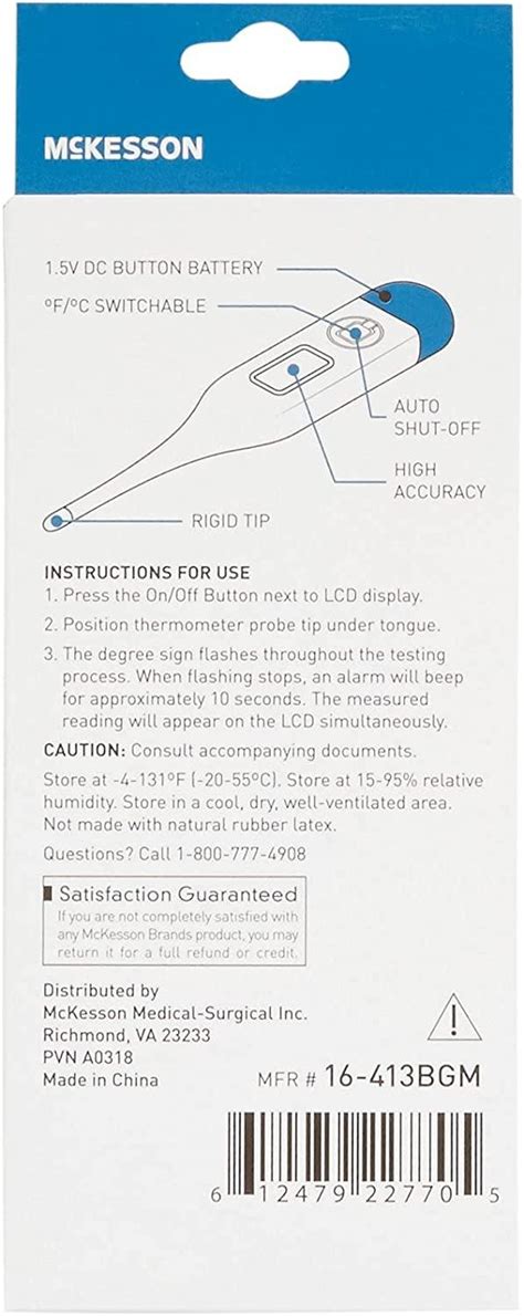 Mckesson Digital Thermometer Kit Oral 30 Sec Reading Recall Memory Fever Alarm Includes