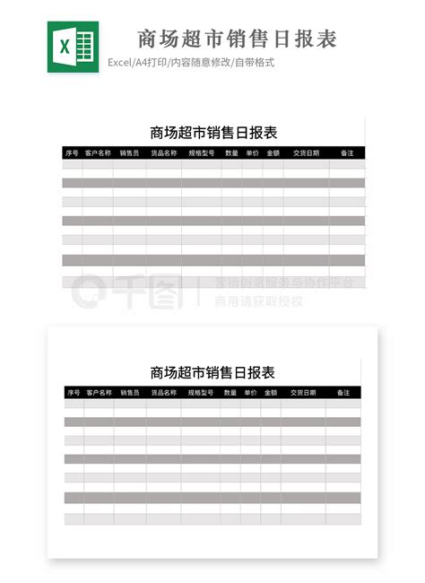 日报表excel模板 商场超市销售日报表excel模板 模板免费下载 Xlsx格式 编号35589093 千图网