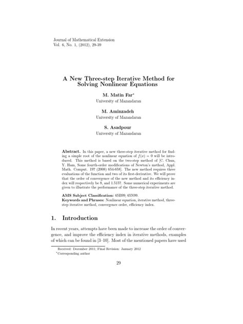 A New Three Step Iterative Method For Solving Nonlinear Equations Pdf Analysis Algorithms