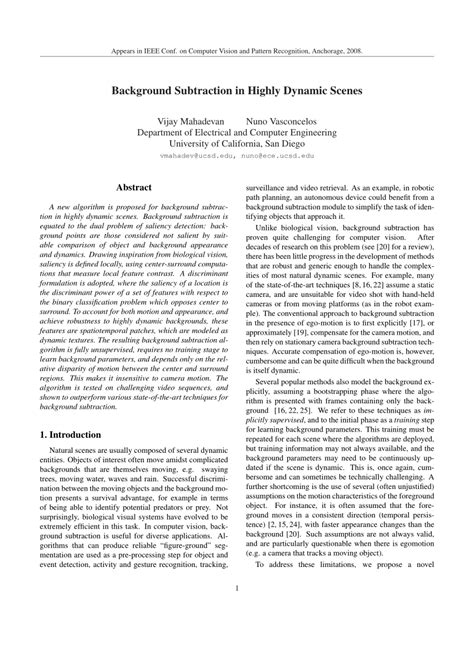 Pdf Background Subtraction In Highly Dynamic Scenes