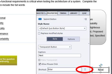 remove shortcut property from quiz submit button adobe community