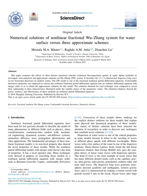 pdf numerical solutions of nonlinear fractional wu zhang system for
