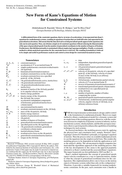 Pdf New Form Of Kanes Equations Of Motion For Constrained Systems