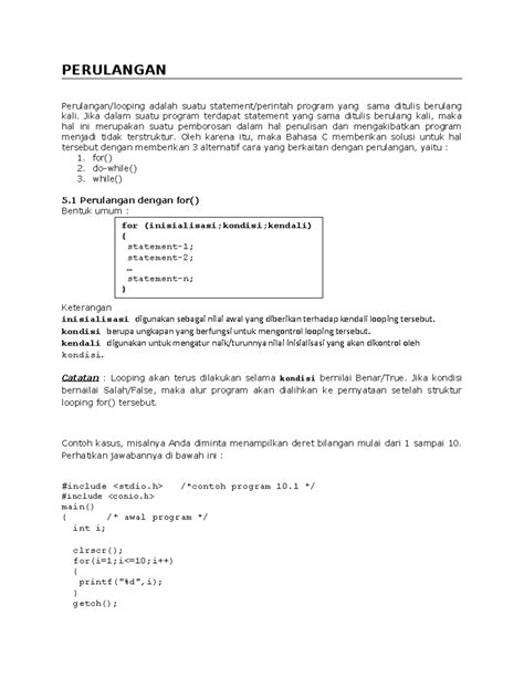 Perulangan Materi Mengenai Pemrograman Bahasa C Bab Looping Perulangan Perulangan Looping