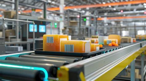 Automated Packaging And Labeling In A Modern Manufacturing Plant For Efficient Production Stock