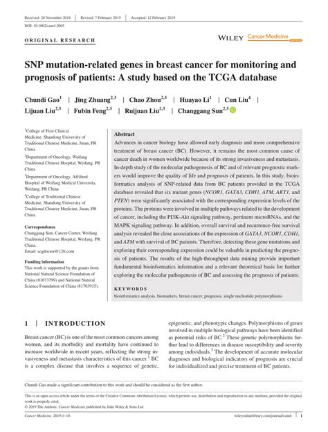PDF SNP Mutationrelated Genes In Breast Cancer For Monitoring And Prognosis Of Patients A