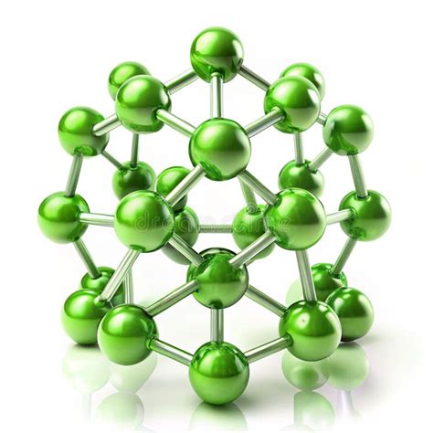 green molecular structure isolated on white background stock