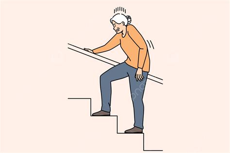 Unhealthy Mature Woman Suffer Walking Upstairs Cartoon Osteoarthritis Retirement Vector Cartoon