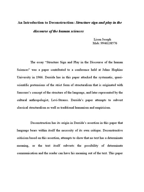 An Introduction To Deconstructionstructure Sign And Play In The