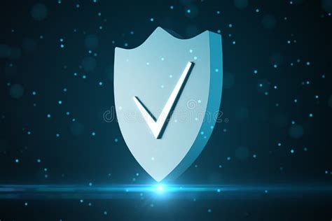 Data Protection And Information Security Concept With Check Mark On Light Blue Shield On Dark