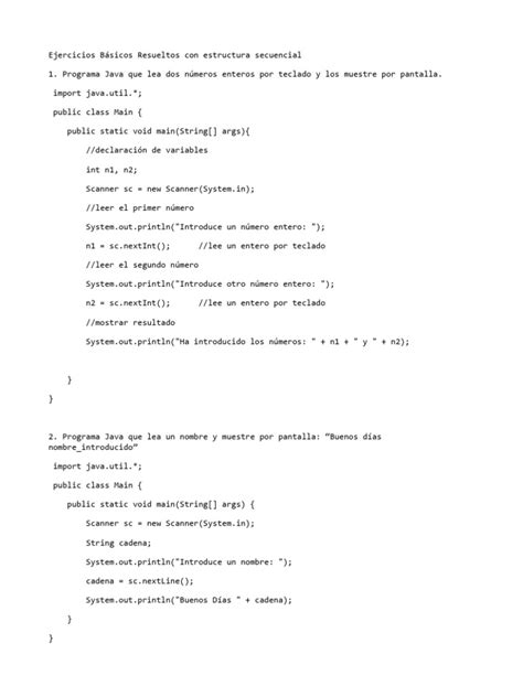Ejercicios Basicos Resueltos Con Estruct Pdf Java Lenguaje De