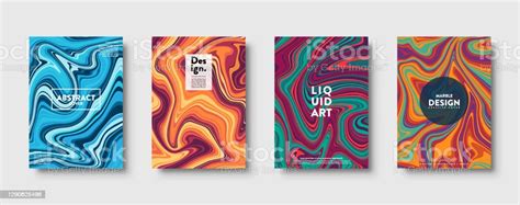 다채로운 추상 기하학적 배경 액체 동적 안감 그라데이션 파도 유체 대리석 질감 현대적인 커버 세트 Eps10 벡터 3차원 형태에