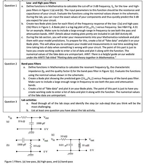 solved low and high pass filters question 1 a define