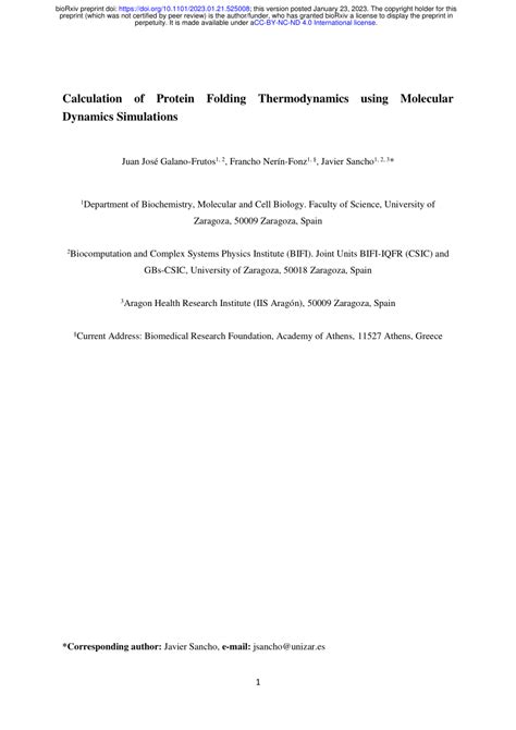 Pdf Calculation Of Protein Folding Thermodynamics Using Molecular