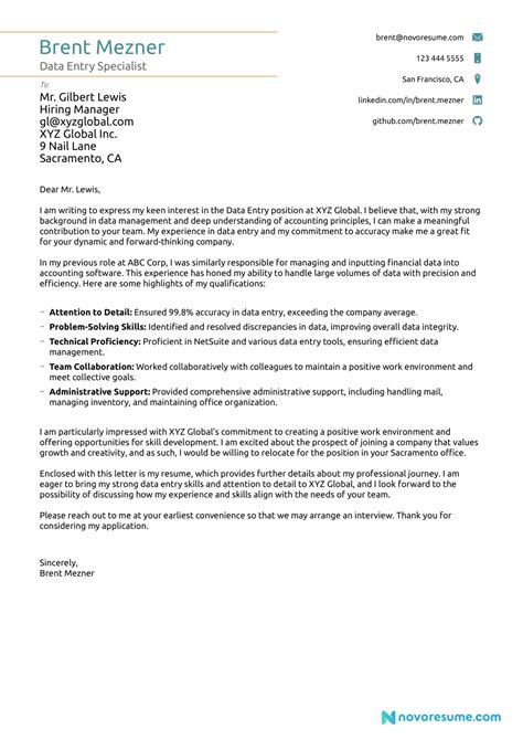Data Entry Cover Letter Example Full Guide For 2025
