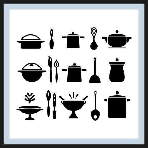 실루 요리 기호 아이콘 세트 프리미엄 벡터