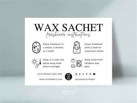 Editable Wax Sachet Care Card Template Wardrobe Freshener Care